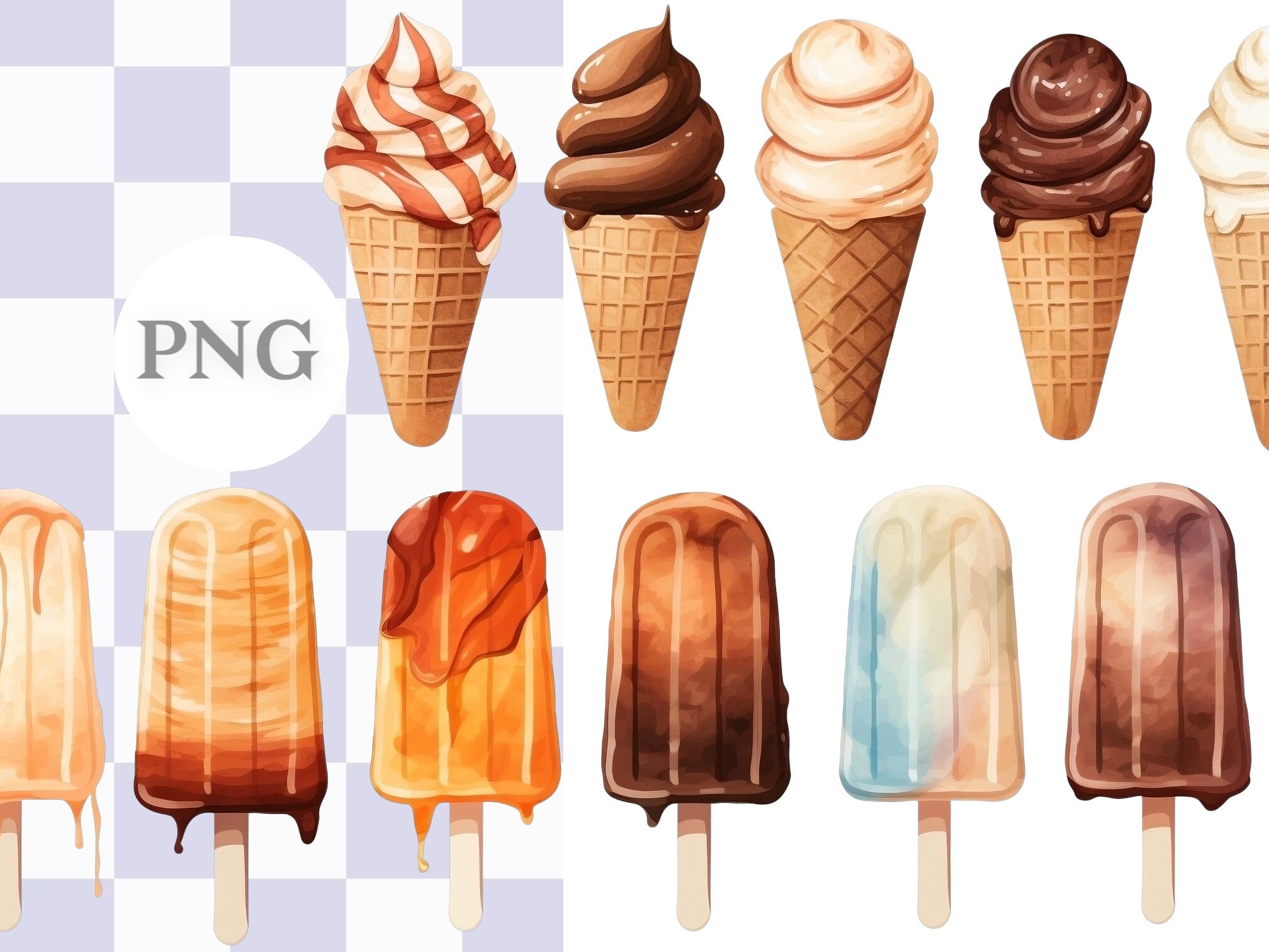 Ice Cream Watercolor Clipart, Ice Cream Decor, Watercolor Style, PNG ...