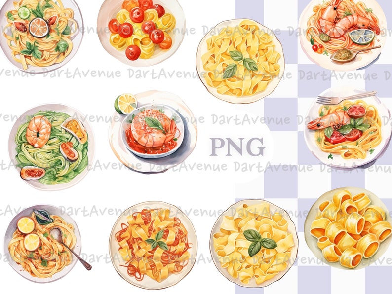 Pasta Dish Watercolor Clipart Bundle, Watercolor Food Clipart, Pasta ...