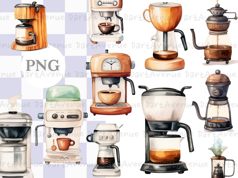 Coffee Watercolor Clipart Collection, Coffee Machine Art, Coffee ...