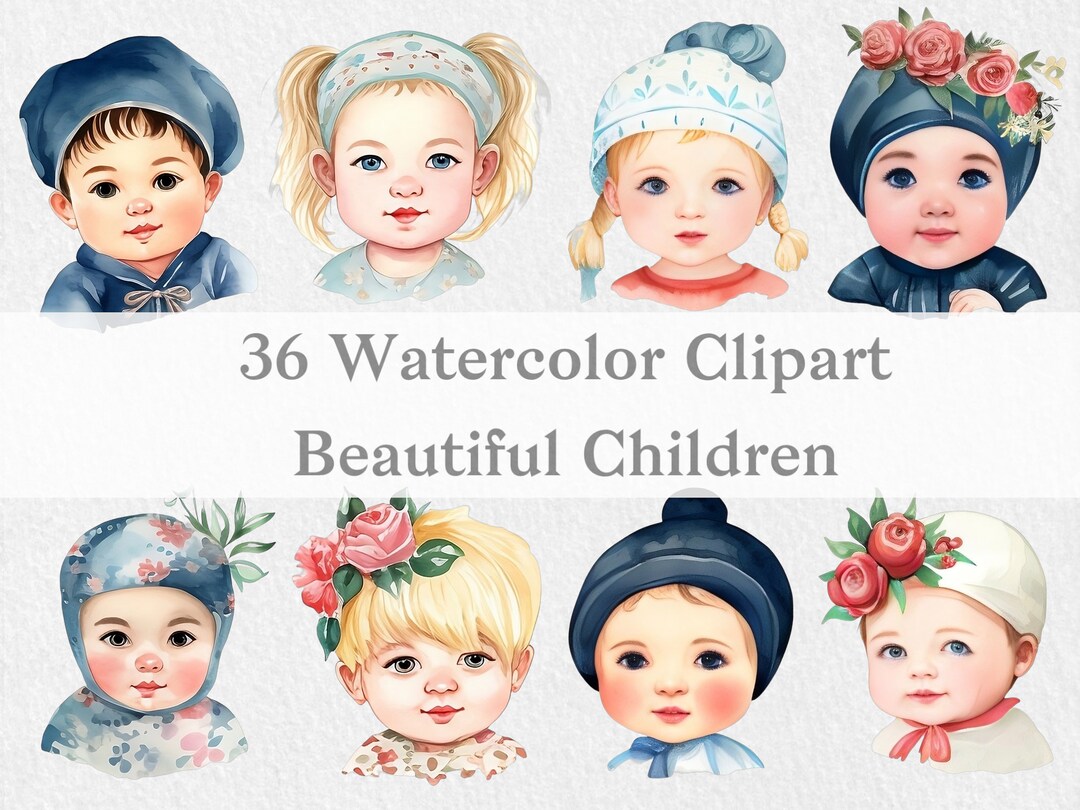 Watercolor Clipart, Beautiful Baby, Digital PNG, Cute Children Clipart ...
