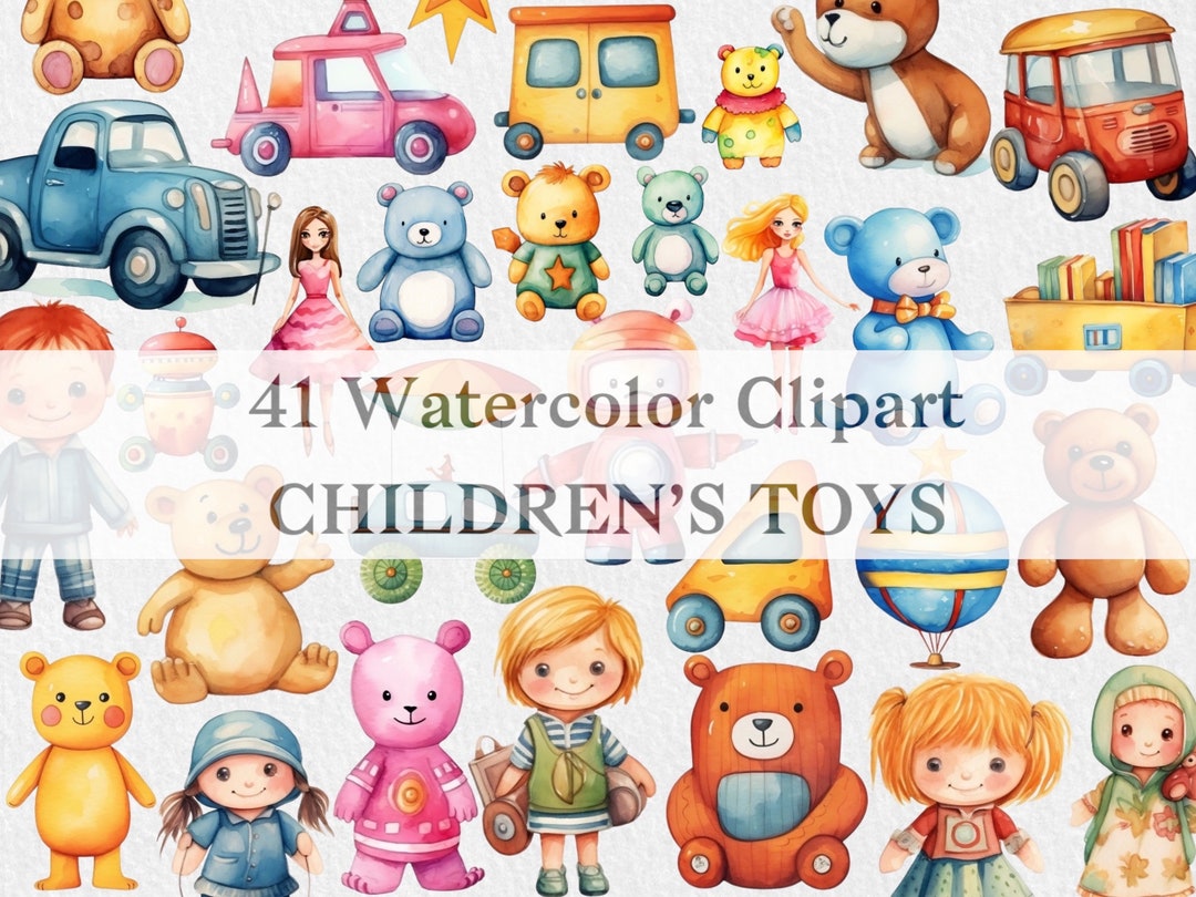 Watercolor Kids Toys Clipart, Watercolor Baby Toys Clipart, Baby Shower ...