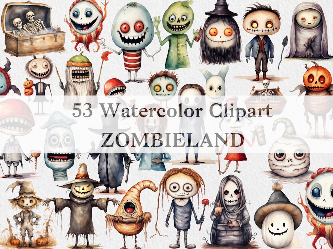 Cute Halloween Zombie Watercolor Clipart, Halloween Illustration ...