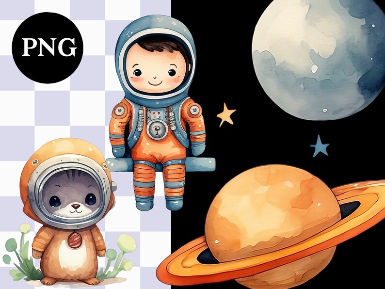 Space Watercolor Clipart, Space Exploration, Planets, Astronauts ...