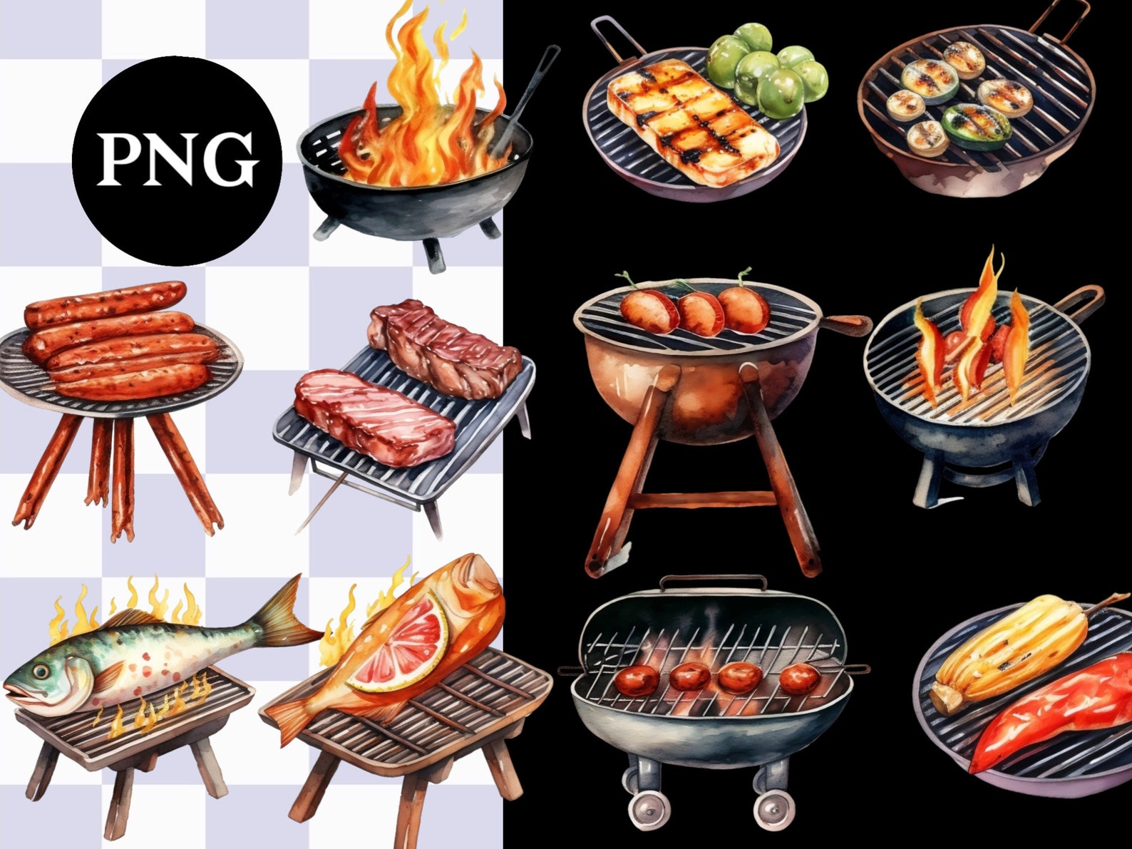 Barbecue Watercolor Clipart, BBQ Clipart Collection, Grill PNG Format ...