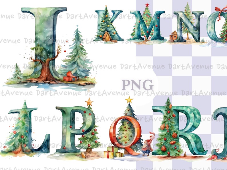 Christmas Alphabet PNG, Watercolor Clipart Collection, Christmas ...