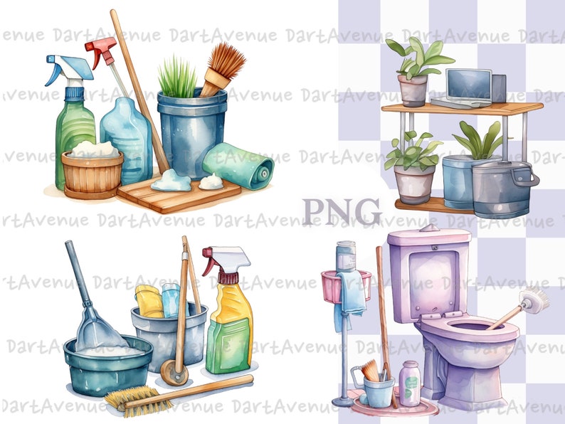 Watercolor Cleaning Clipart Collection, Cleaner Art, Household Chores ...