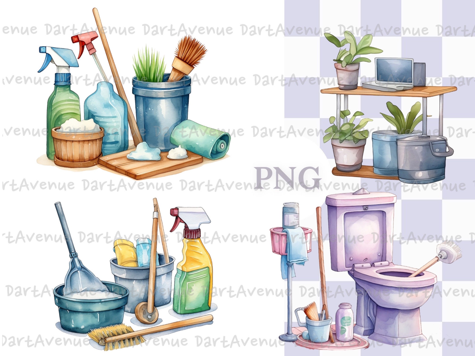 Watercolor Cleaning Clipart Collection, Cleaner Art, Household Chores ...