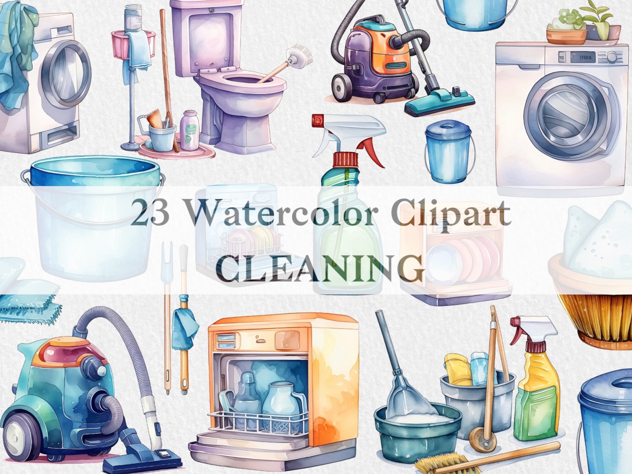 Watercolor Cleaning Clipart Collection Cleaner Art Household Chores Logo Sticker Vacuum