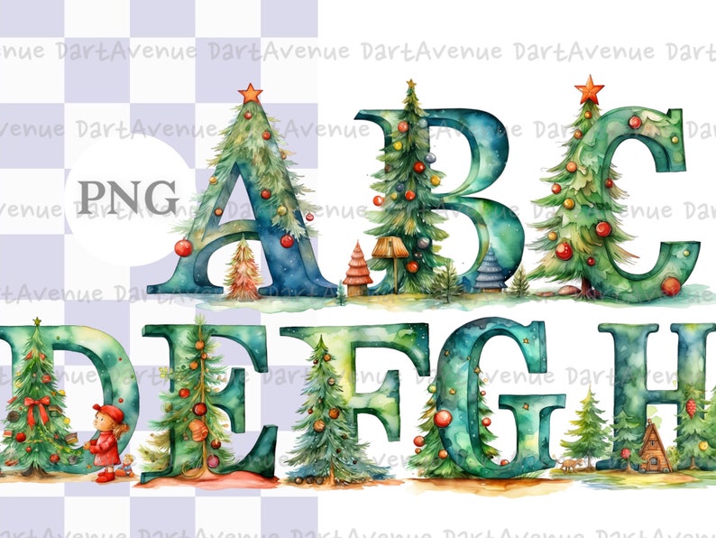 Christmas Alphabet PNG, Watercolor Clipart Collection, Christmas ...