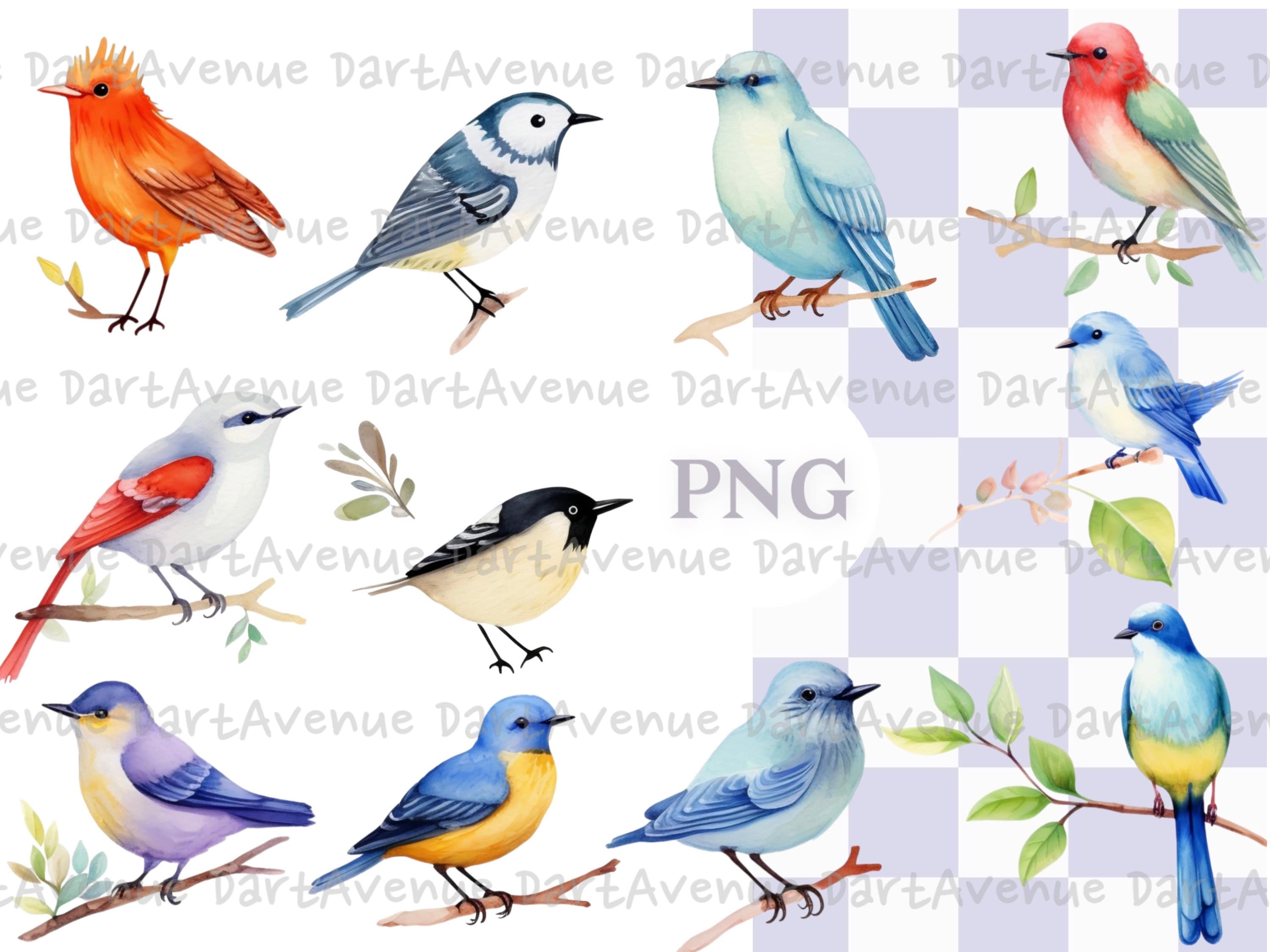 Watercolor Birds Clipart, Watercolor Art, Birds on Floral Branches ...