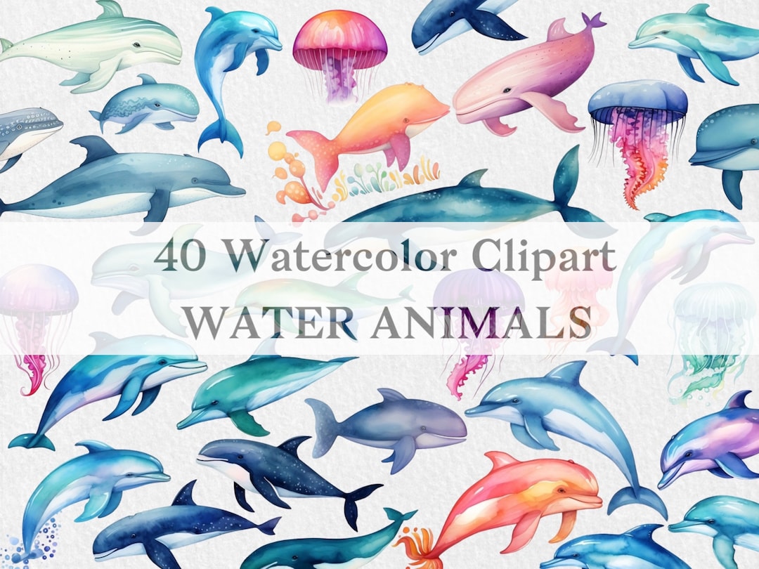 Sea Animals Watercolor Clipart, Ocean Animals Watercolor Style ...