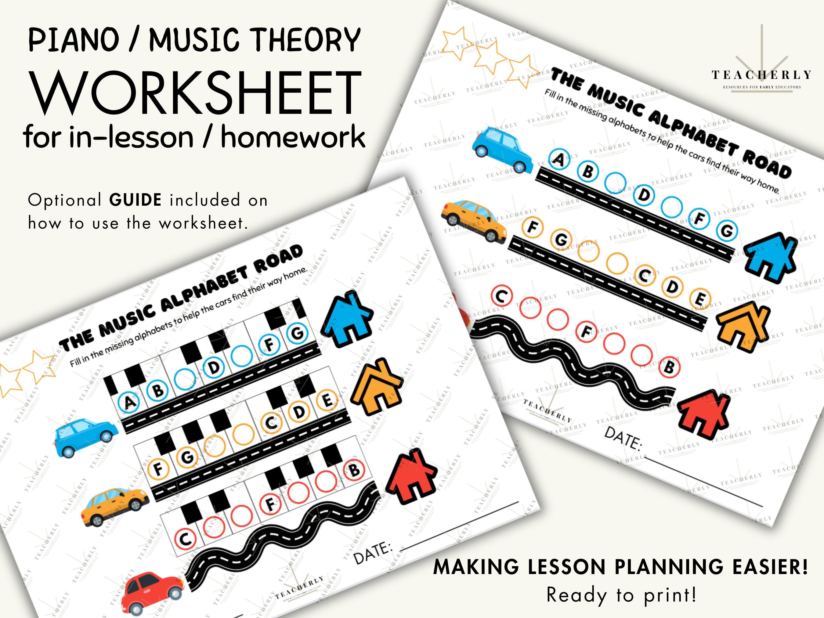 Theory/piano, Music Alphabet Worksheet/homework for Kids 2 Versions ...
