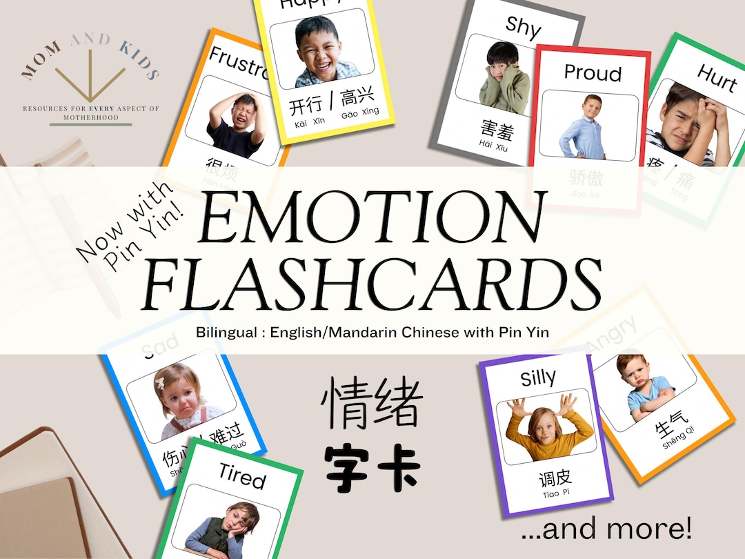 Bilingual Emotion Flashcards PDF Set [eng/mandarin Chi W Pinyin ...