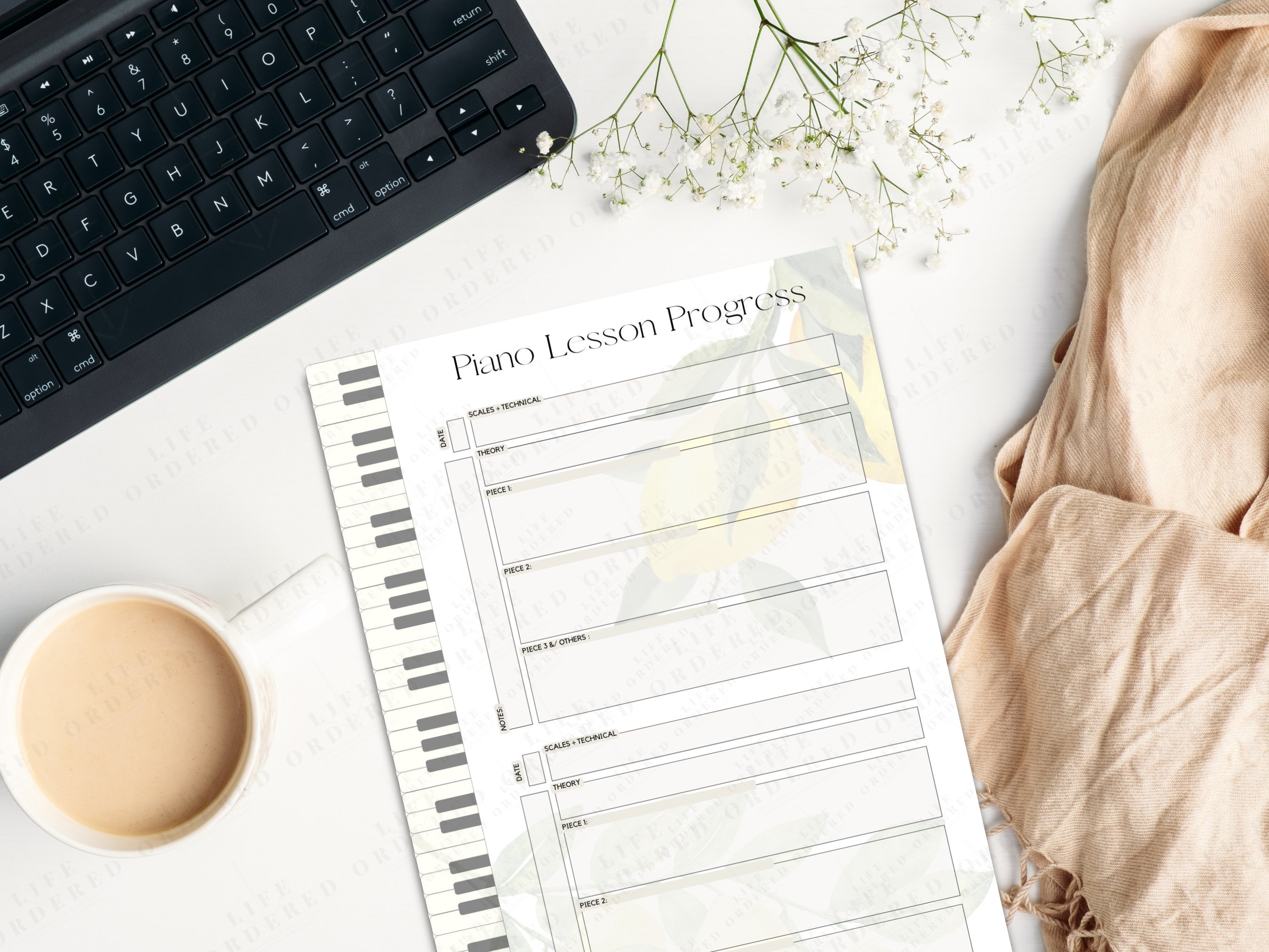 Music/piano Teacher Lesson Plan RUSTIC LEMON DESIGN Fully Editable ...