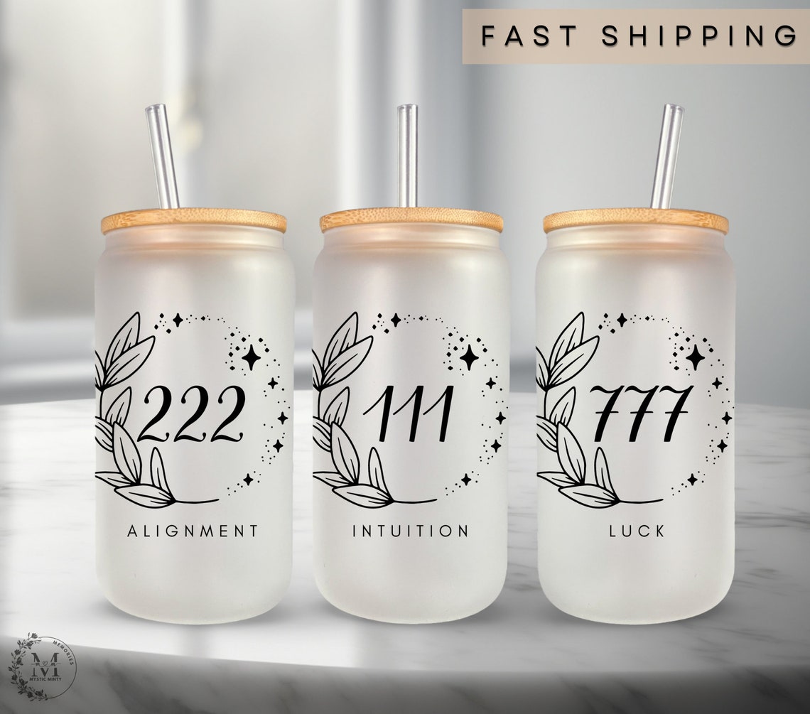 Personalized Number Frosted Glass Cup 111 222 333 444 Lucky Number ...