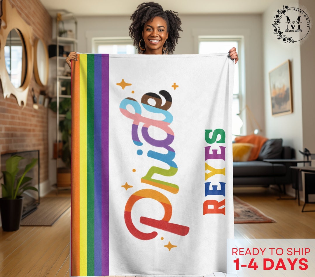 Rainbow Pride LGBTQ Blanket Custom Pride Flag Blanket Name Gift Rainbow Flag Woven Blanket Throw ...