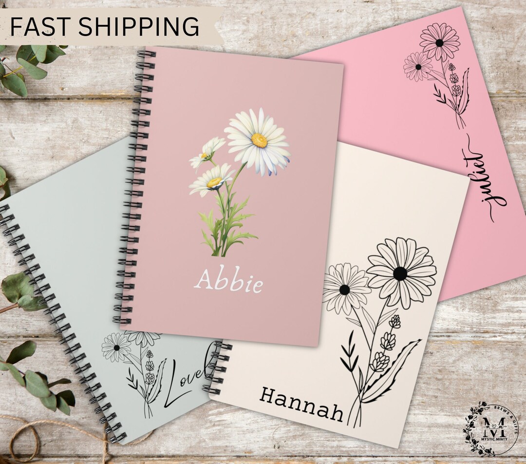 Custom Birth Flower Personalized Notebook Gift Best Friend Flower Lover ...