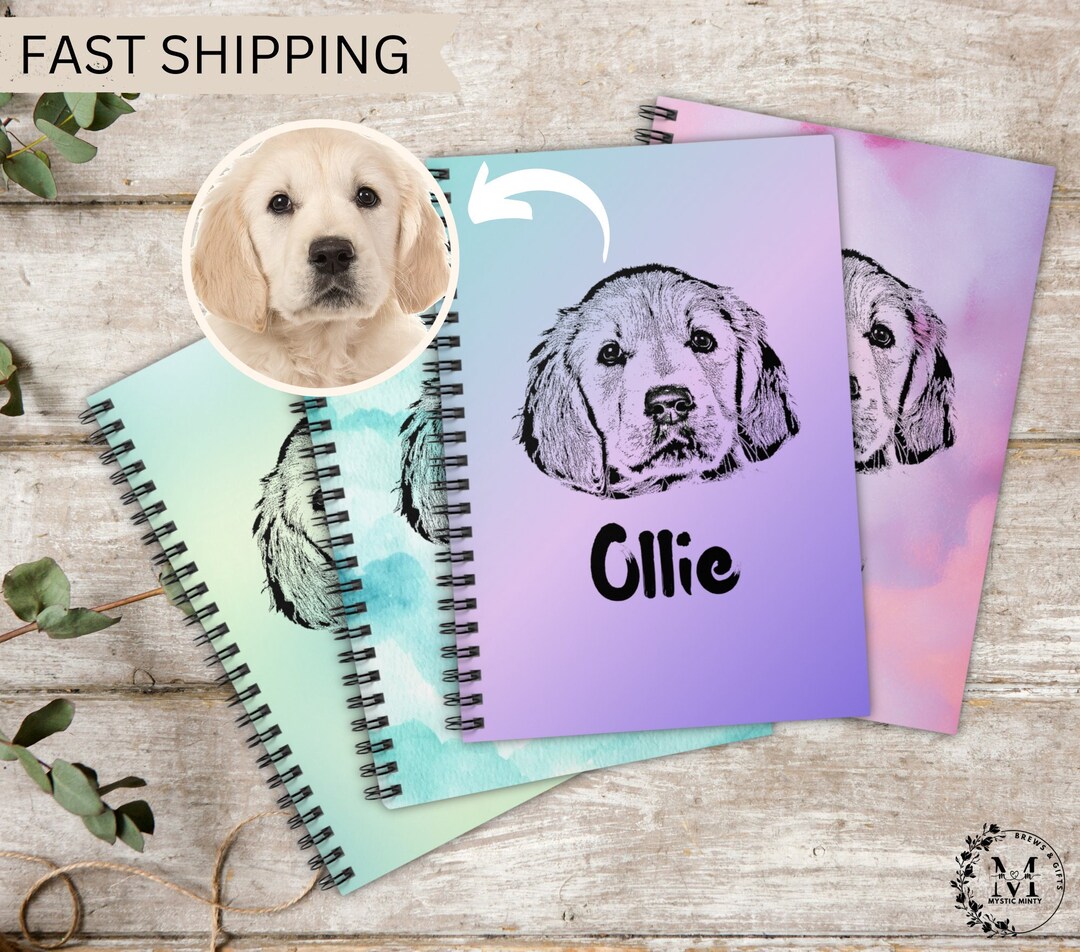 Dog Photo Illustration Notebook Gift for Dog Mom Personalized Spiral ...