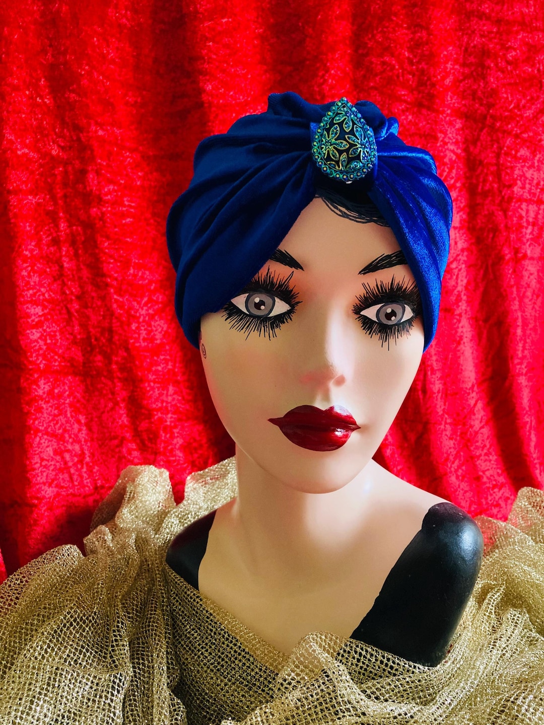 Reversible Blue Turban With Jewel Stones Retro Vintage Inspired Wedding ...