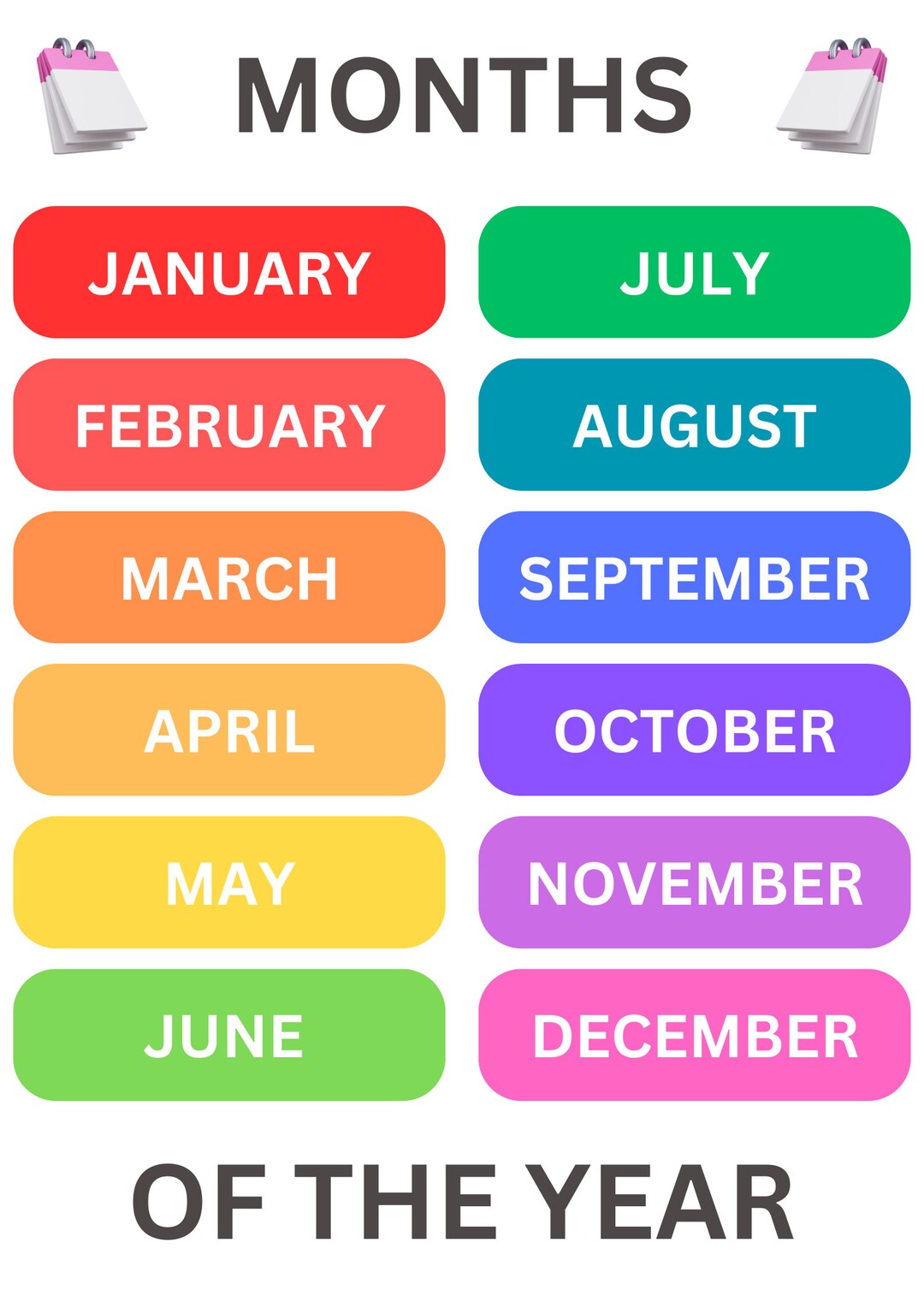 Months of the Year Poster/chart for Kids Printables - Etsy Australia