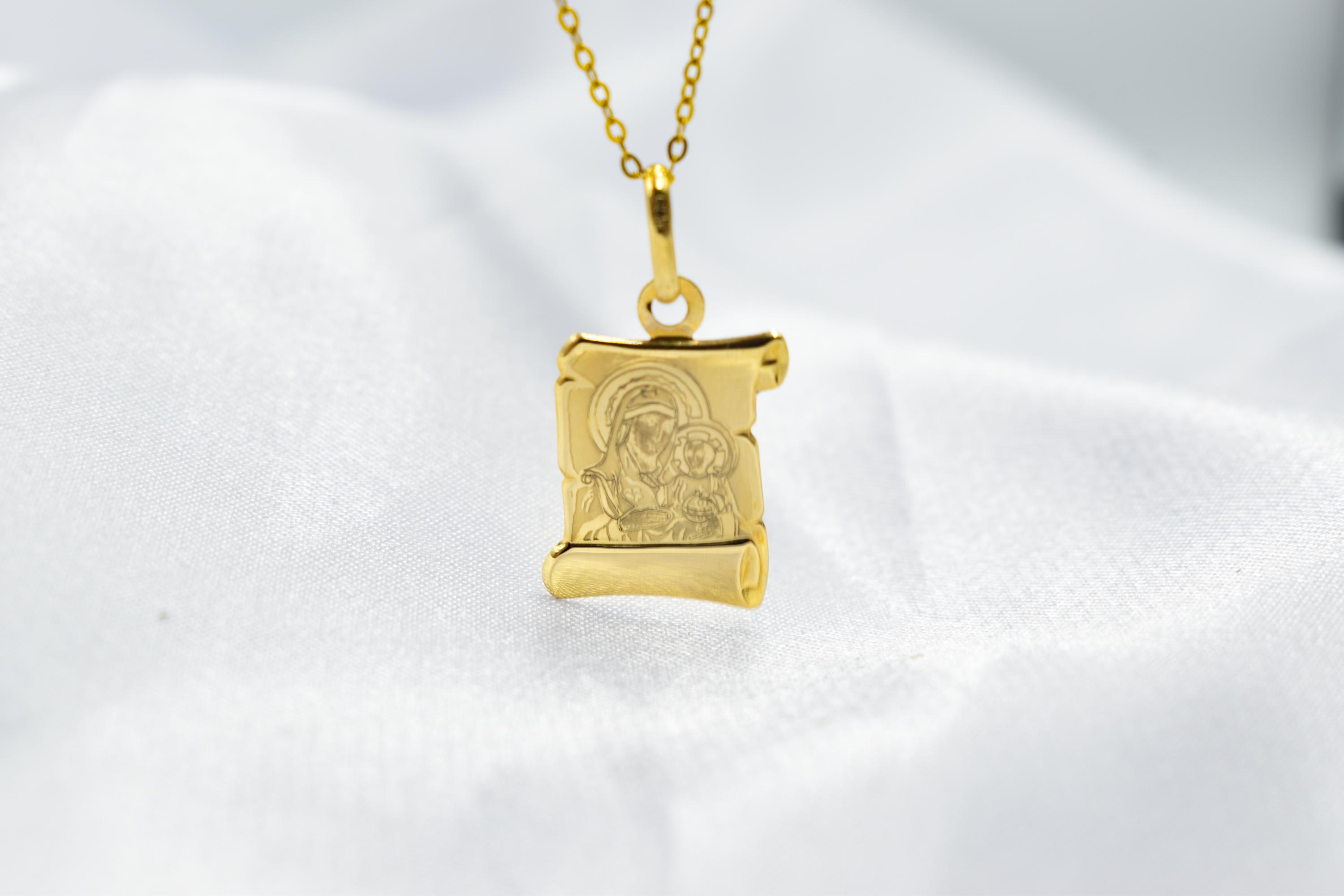 9K Solid Gold Orthodox Mary and Jesus,greek Constantine Necklace ...