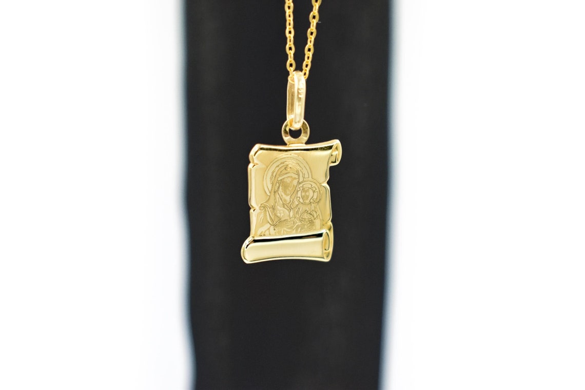 9K Solid Gold Orthodox Mary and Jesus,greek Constantine Necklace ...