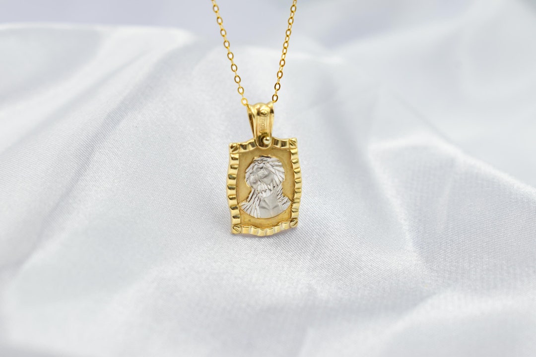 14K Solid Gold Orthodox Mary and Jesus,greek Constantine Necklace ...
