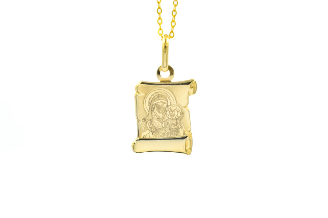 9K Solid Gold Orthodox Mary and Jesus,greek Constantine Necklace ...