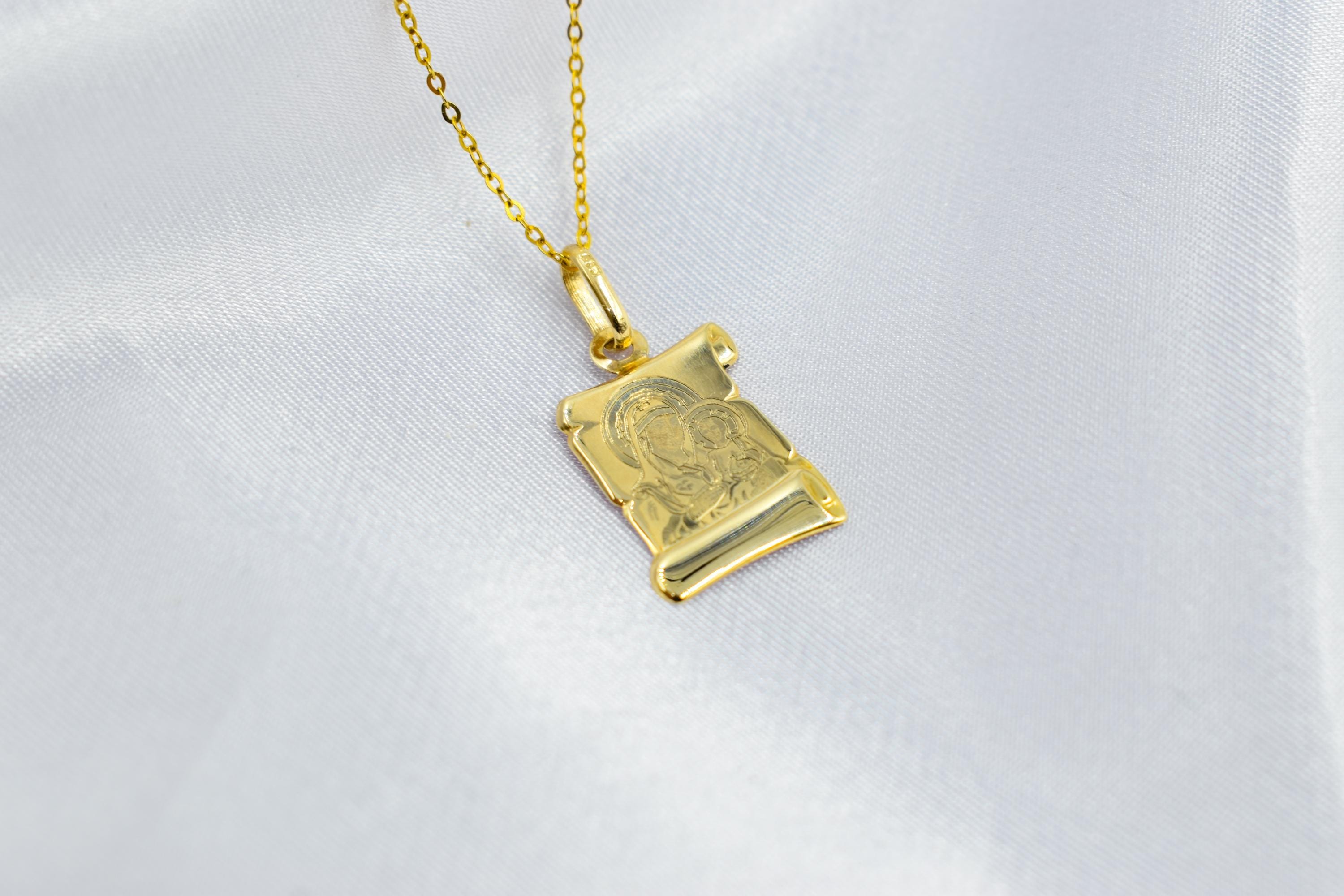 9K Solid Gold Orthodox Mary and Jesus,greek Constantine Necklace ...