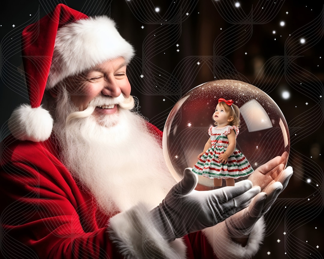 Santa's Snow Globe Magic: Santa Holding Snow Globe Backdrop, Christmas ...