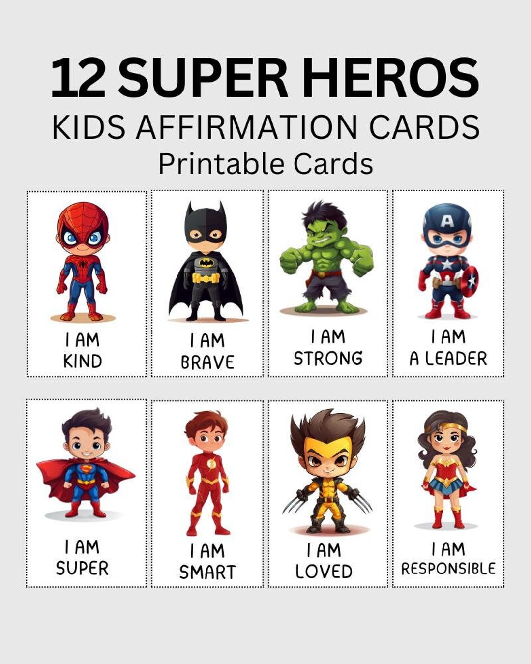 12 Digital Superheroes Affirmation Cards for Kids 'I AM' Affirmations ...