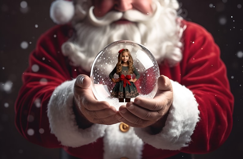 Santa's Snow Globe Magic: Santa Holding Snow Globe Backdrop, Christmas ...