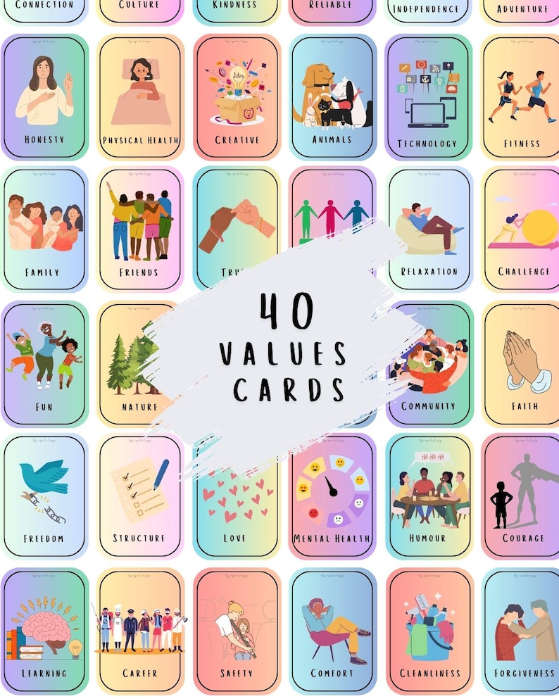 40 Values Cards - Etsy