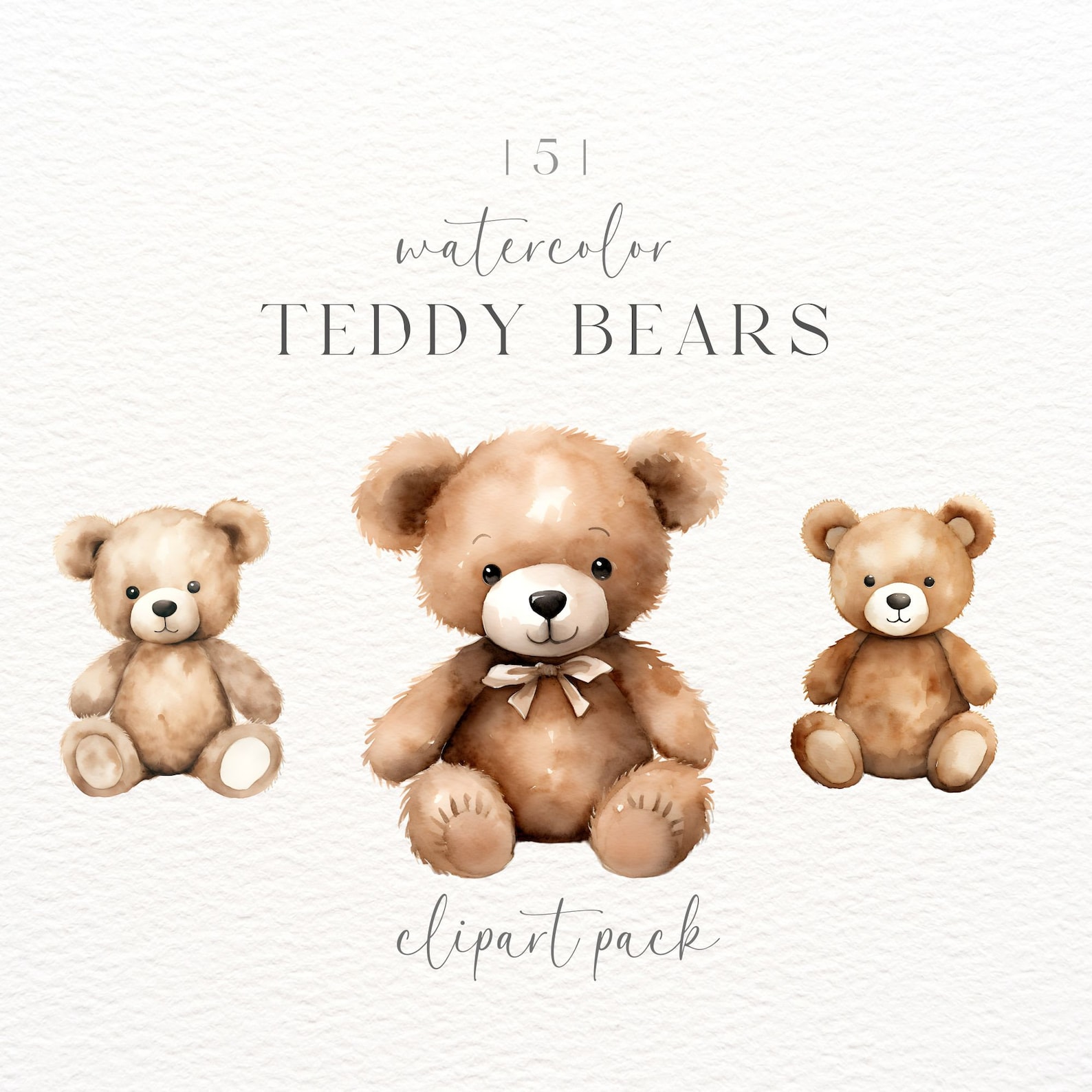 Cute Teddy Clipart | Digital Download | Watercolor Baby Shower Clipart ...