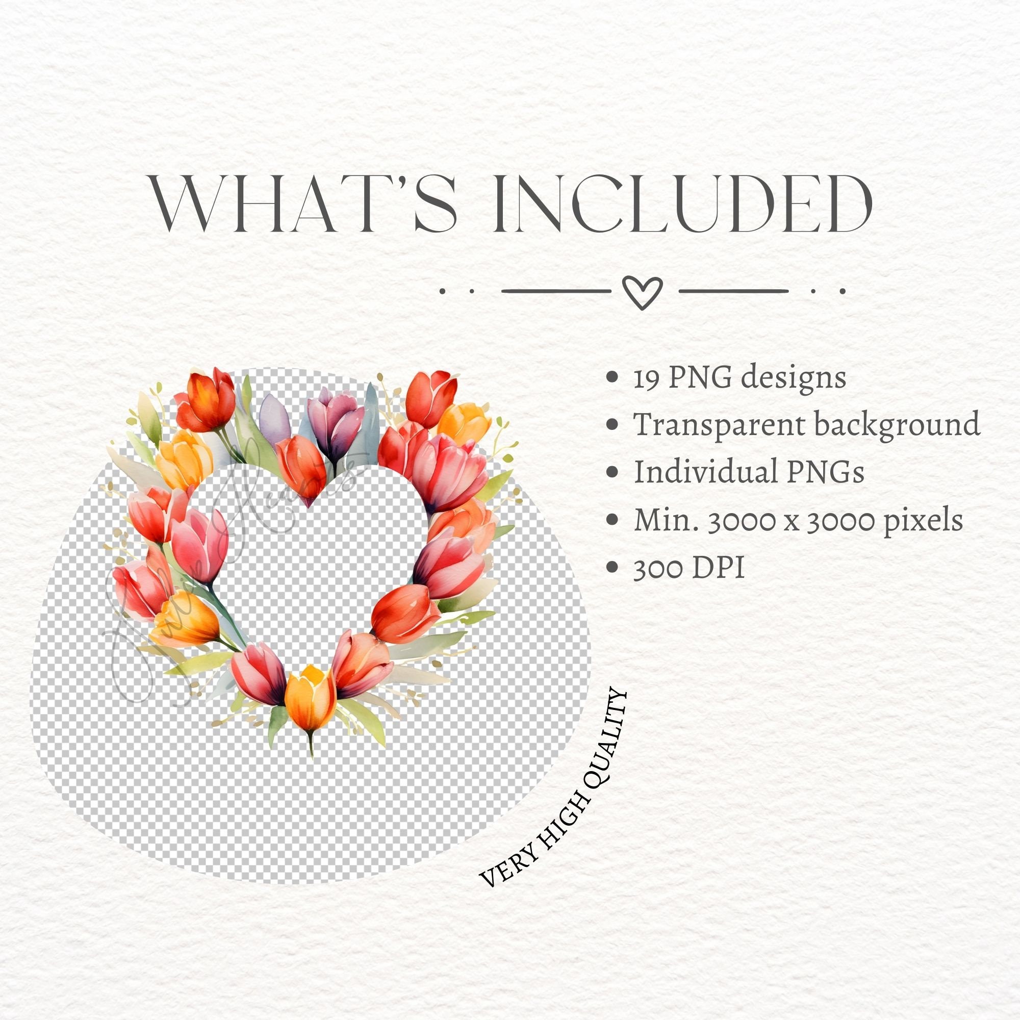 Watercolor Tulip Hearts Clipart: Spring Floral Bundle (digital Download ...
