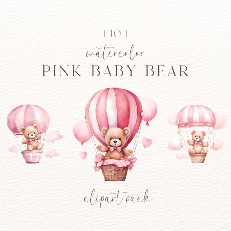 Watercolor Teddy Bear Clipart for Girl | Commercial Use | Hot Balloon ...