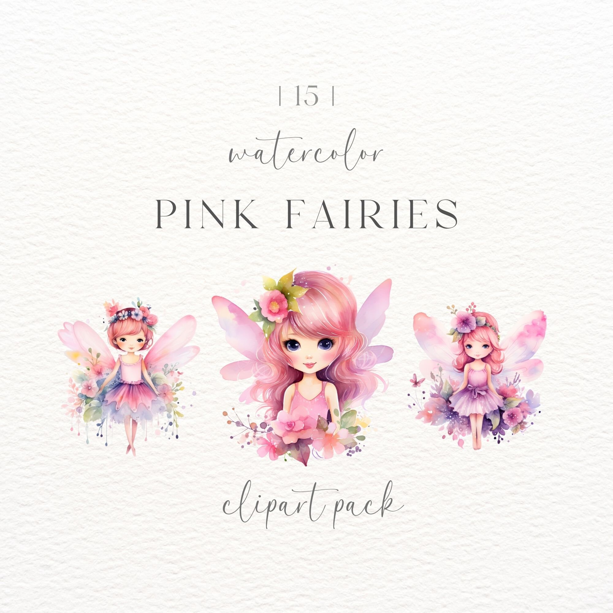 Pink Fairy Clipart | Fairy Garden Clipart | Watercolor Pink Fairy ...