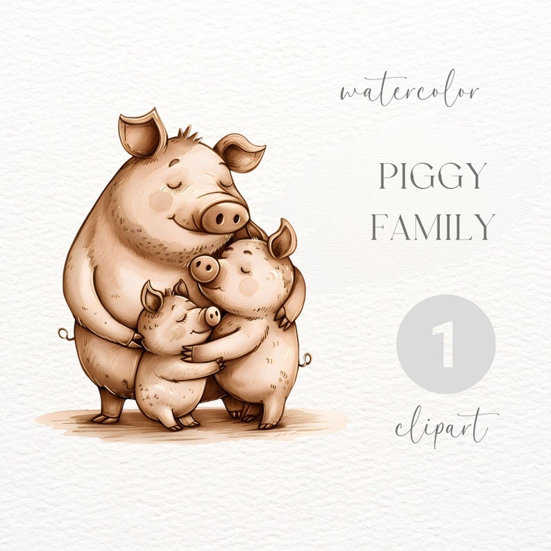 Piggy Family Watercolour Clipart | Digital Download | Commercial Use ...