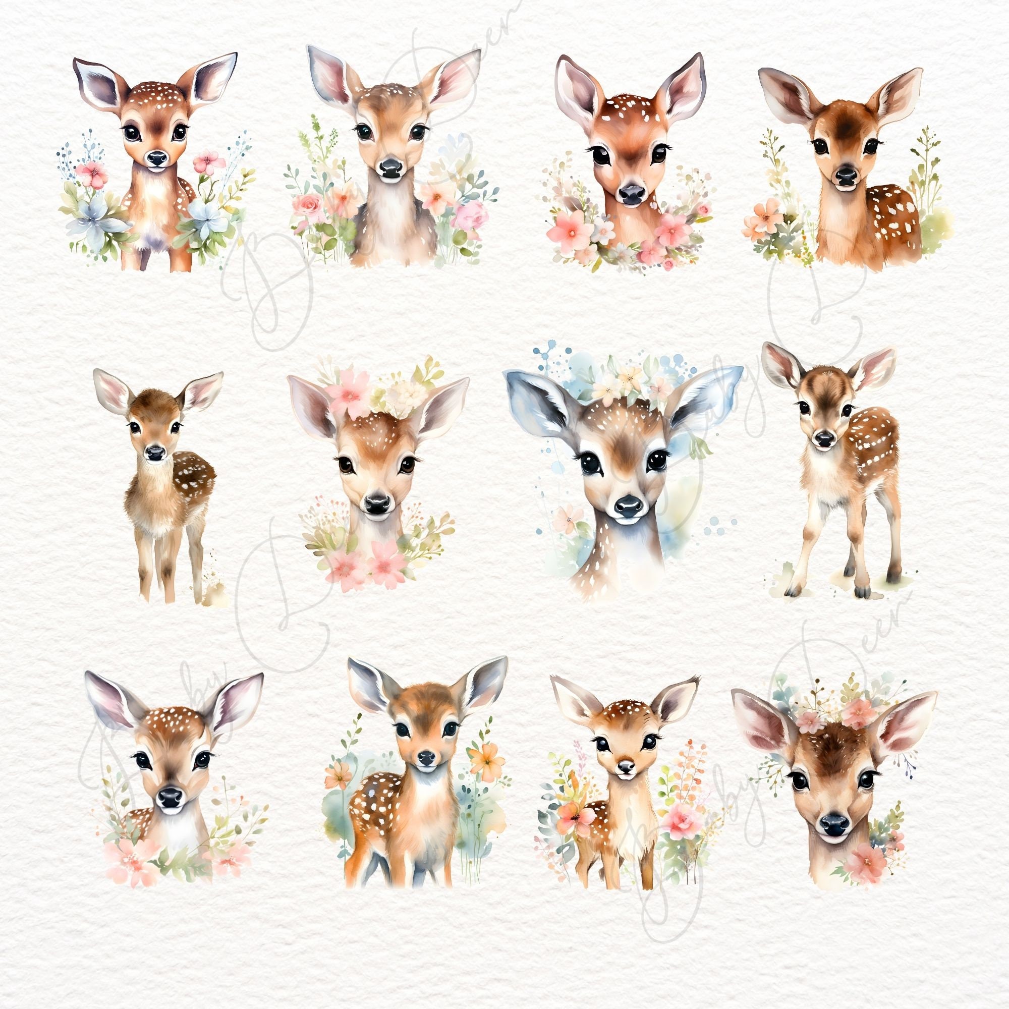 Baby Deer Clipart | Decor | Watercolor Little Animals | Nursery Art ...