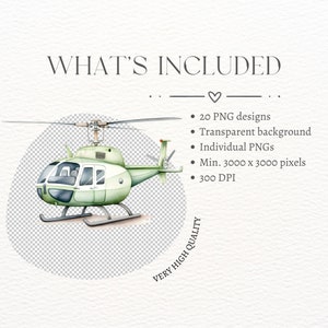 Watercolor Green Helicopter Clipart: Transparent PNG (digital Download ...