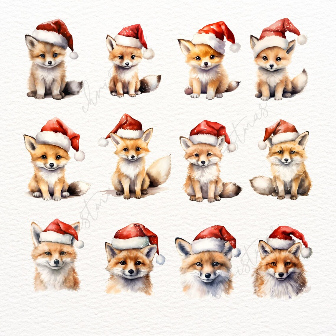 Christmas Fox Clipart | Commercial Use | Png | Digital Download ...