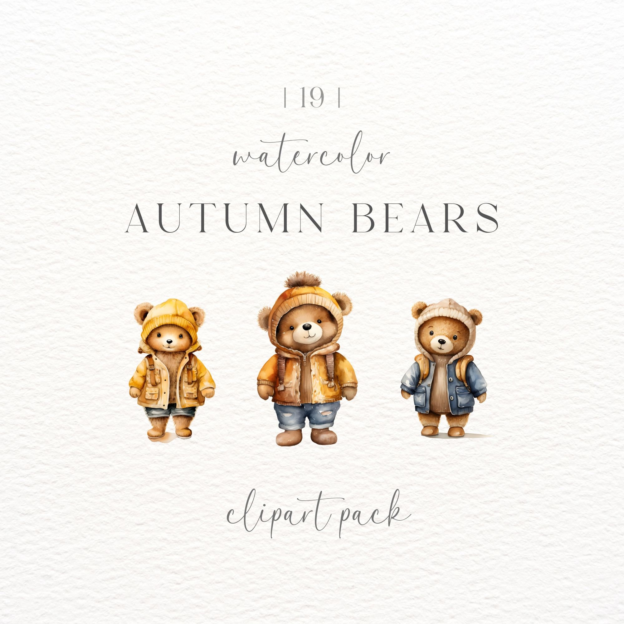 Watercolor Autumn Teddy Bear Clipart: Fall PNG Bundle (digital Download ...