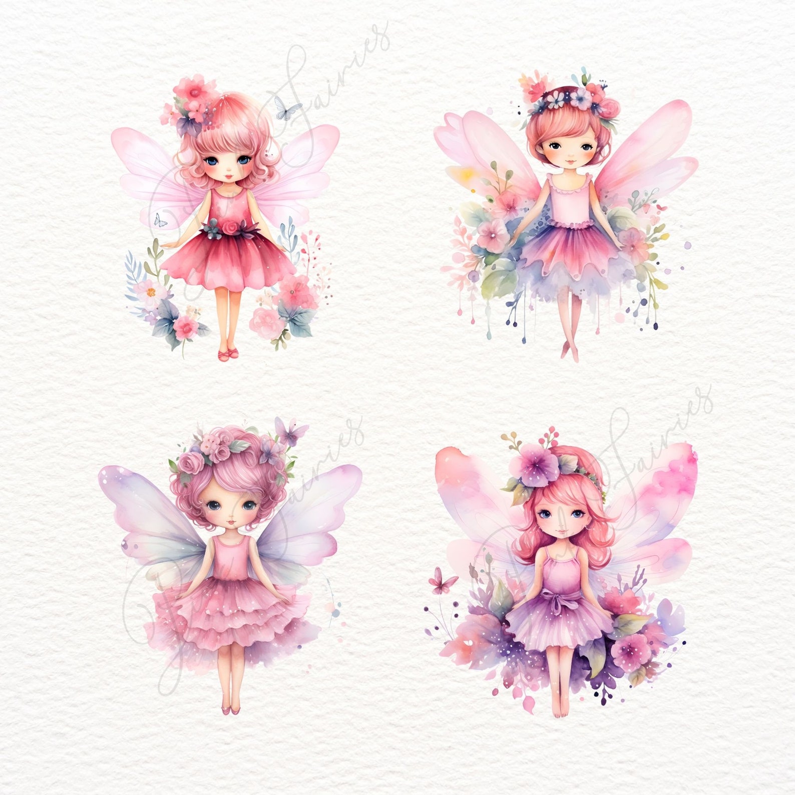 Pink Fairy Clipart | Fairy Garden Clipart | Watercolor Pink Fairy ...
