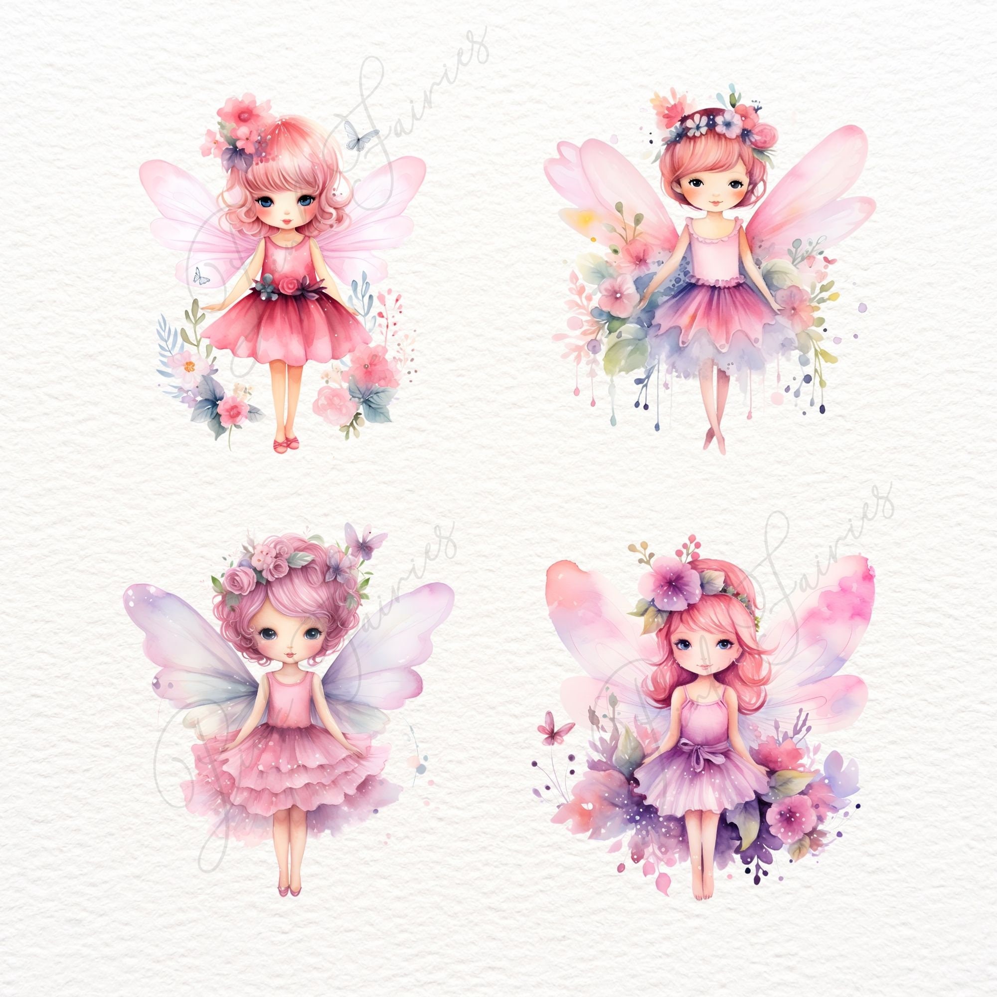 Pink Fairy Clipart | Fairy Garden Clipart | Watercolor Pink Fairy ...