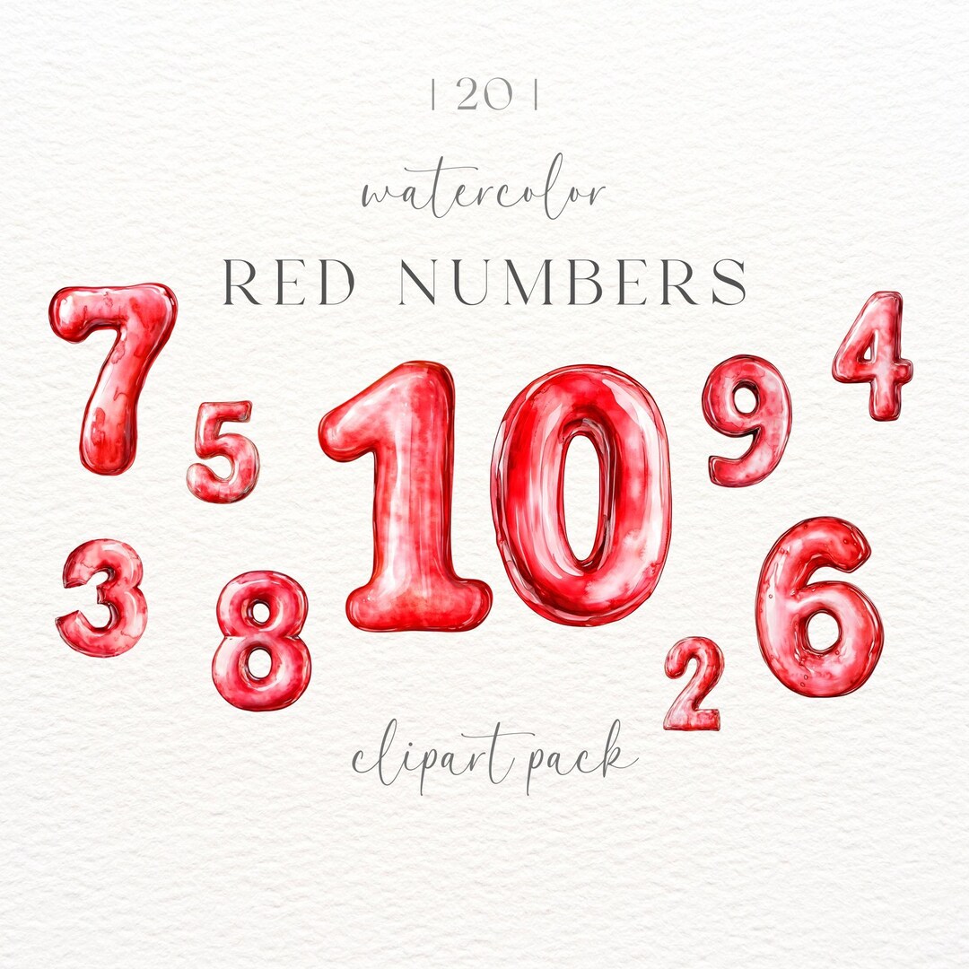 Red Numbers Watercolor Clipart | Clipart | Number PNG | Red Number ...
