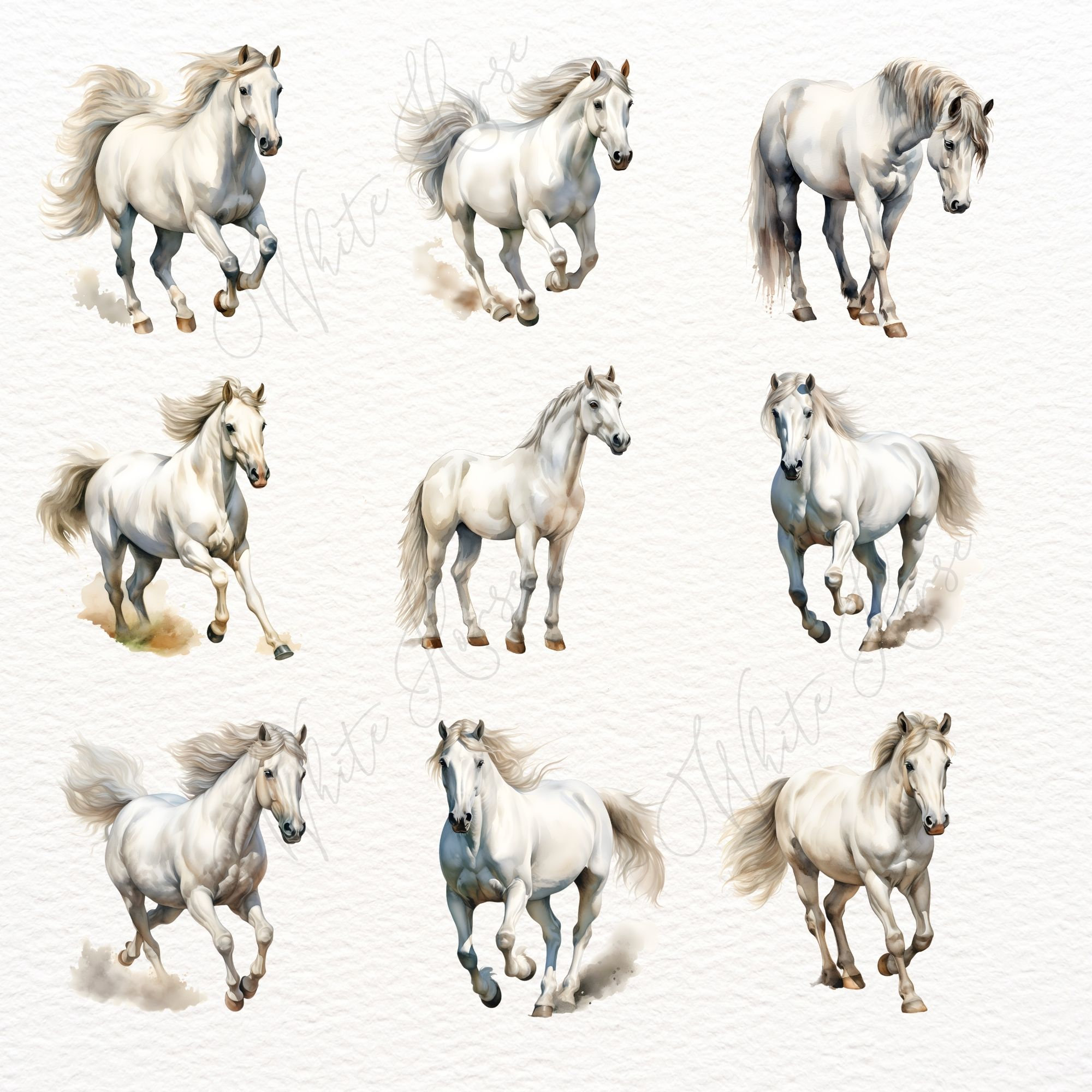 White Horse Watercolor Clipart: Nursery Art (digital Download) - Etsy