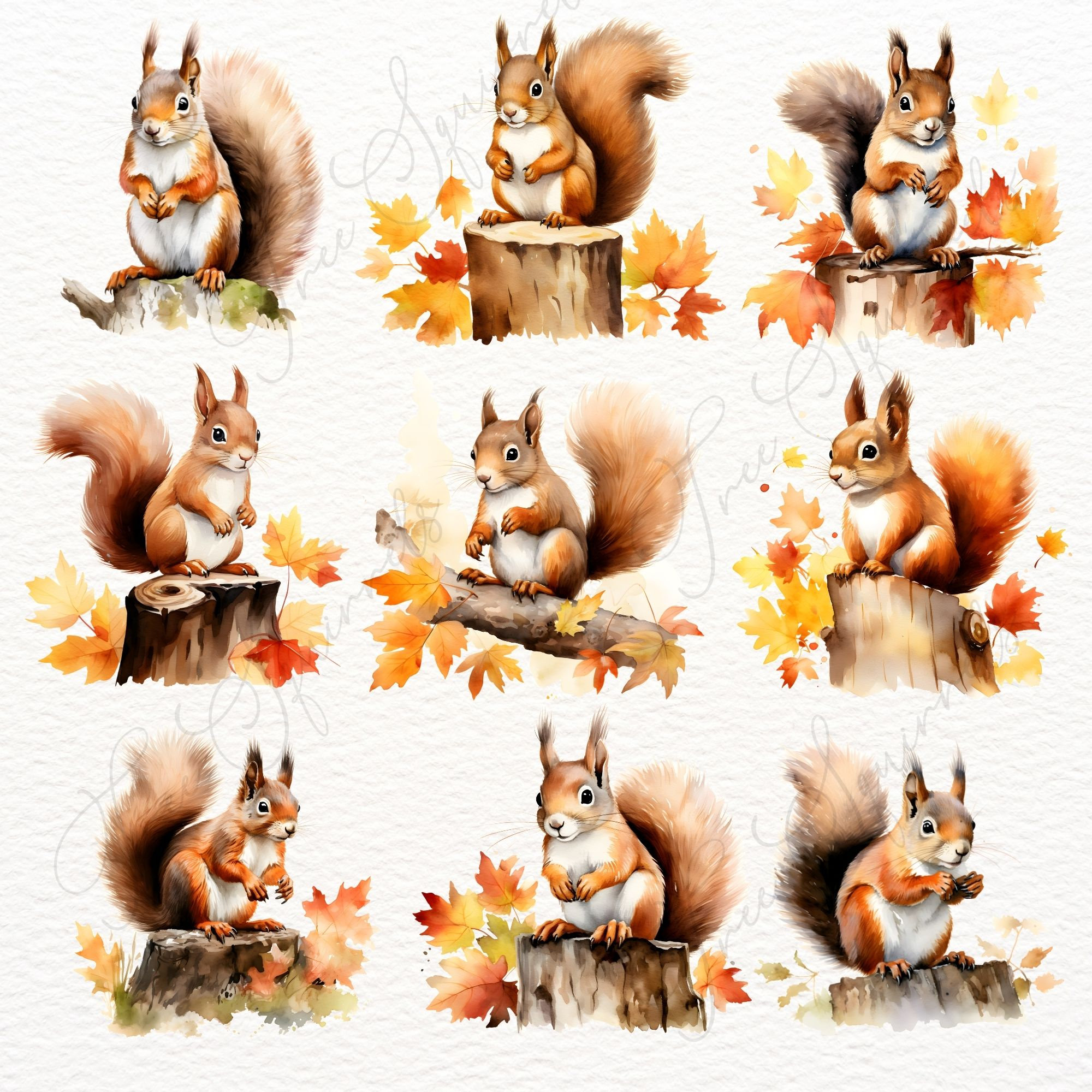 Watercolor Squirrel Clipart Commercial Use Watercolor - Etsy