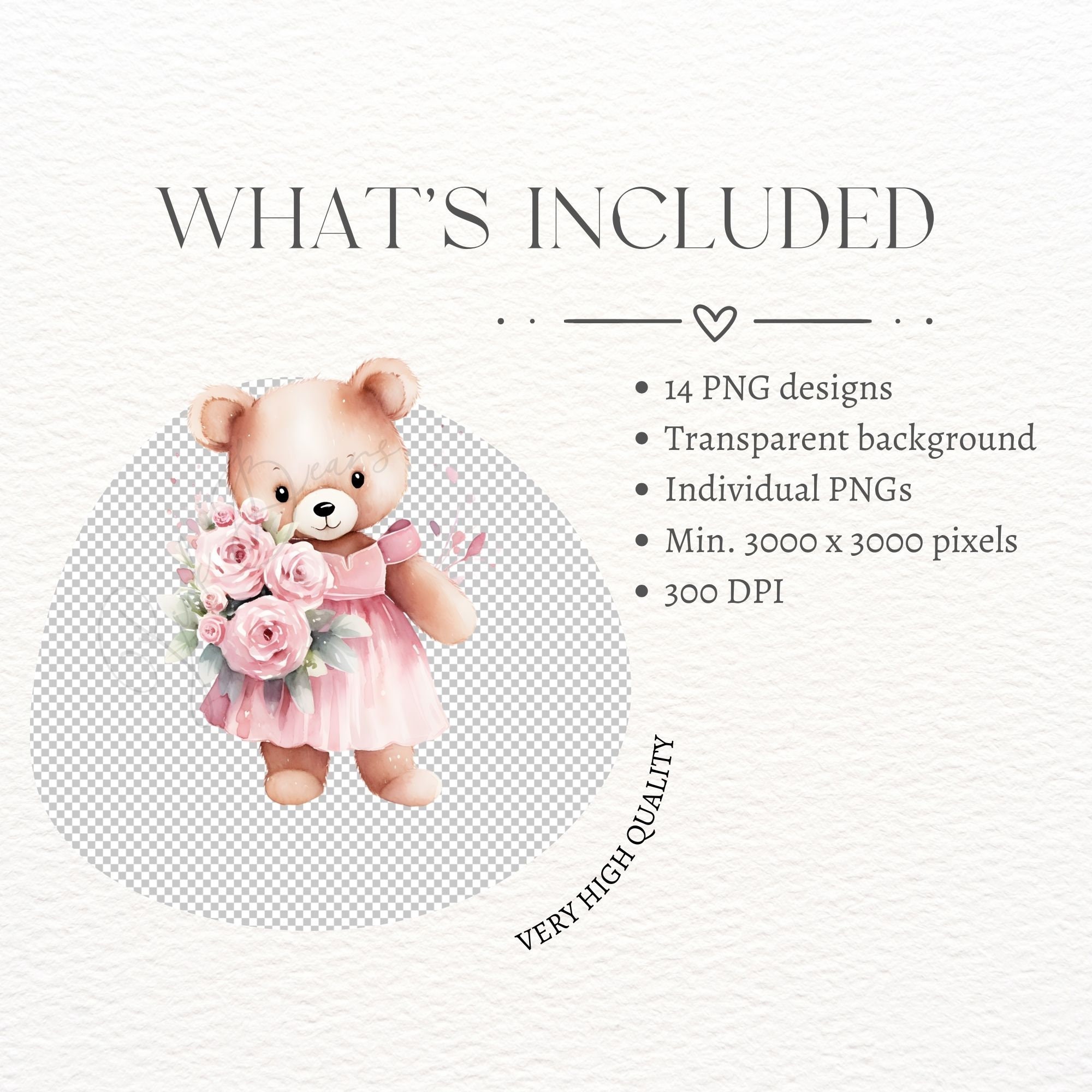 Watercolor Teddy Bear Clipart: Pink Floral Baby Shower (commercial Use ...