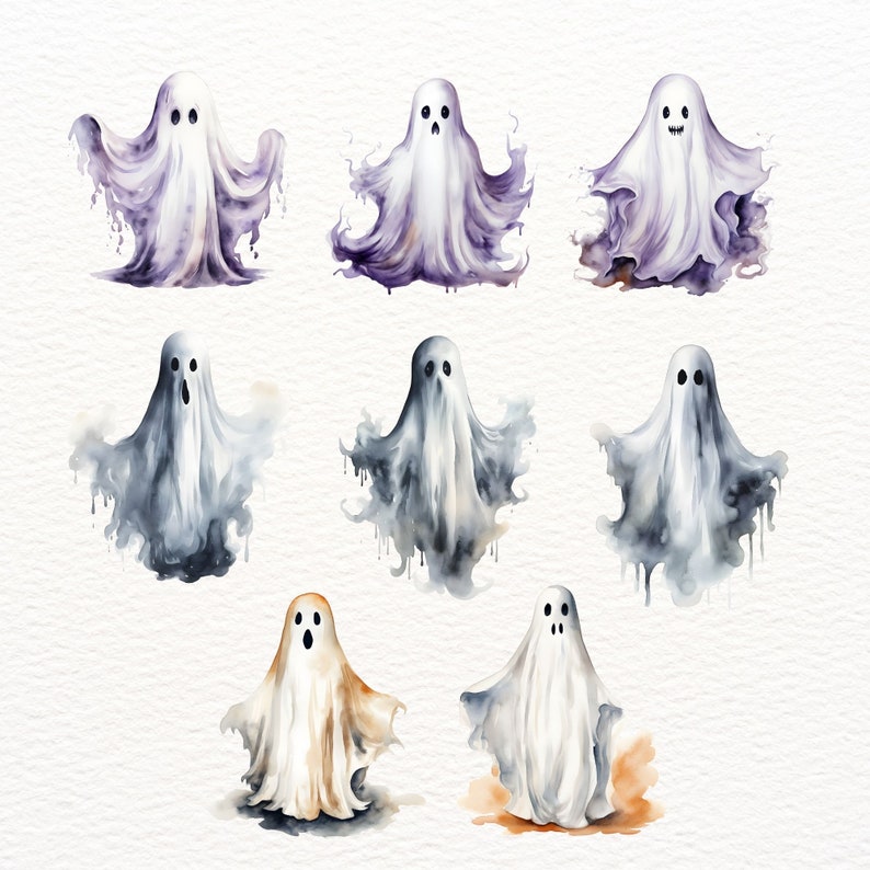 Watercolor Ghosts Clipart | Cute Halloween Clipart | Ghost Halloween ...