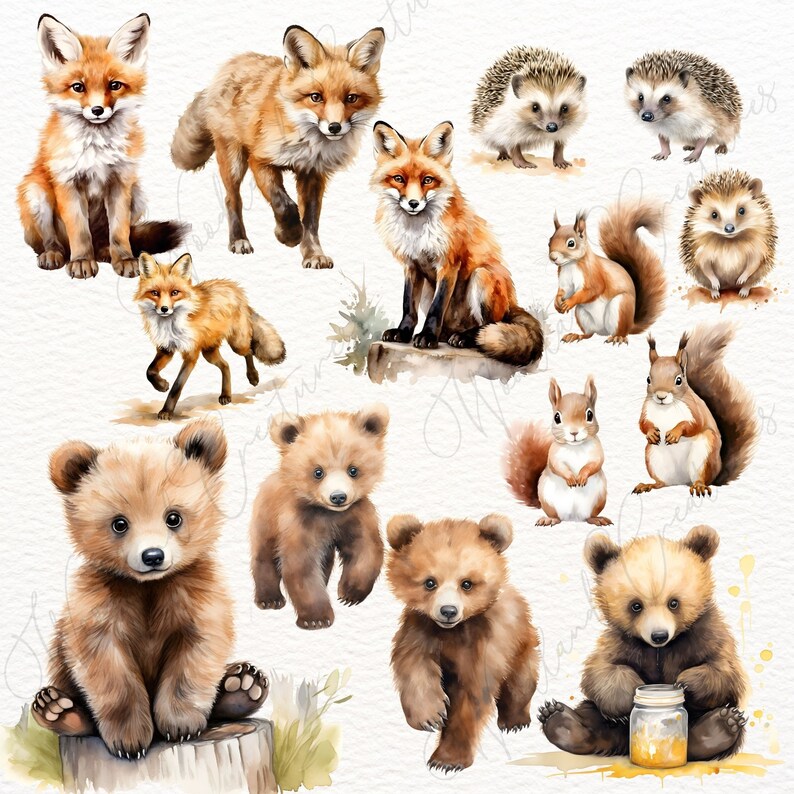 Woodland Animals Watercolor Clipart | Forest Animals Clip Art ...